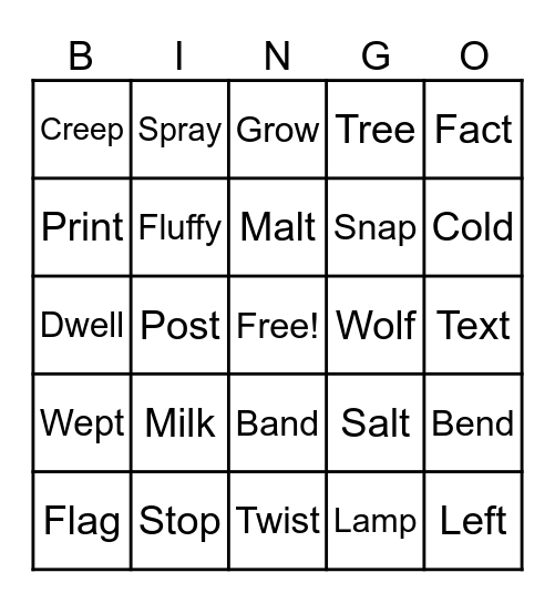 Consonant Blends Bingo Card