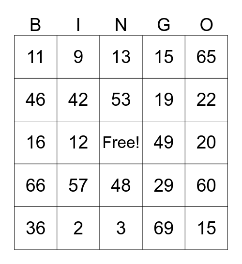 Bingo Life Virtual Bingo Card