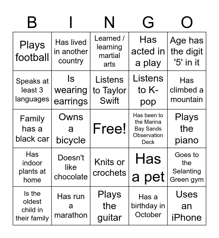 SELANTING GREEN BINGO Find one person who matches the description in ...