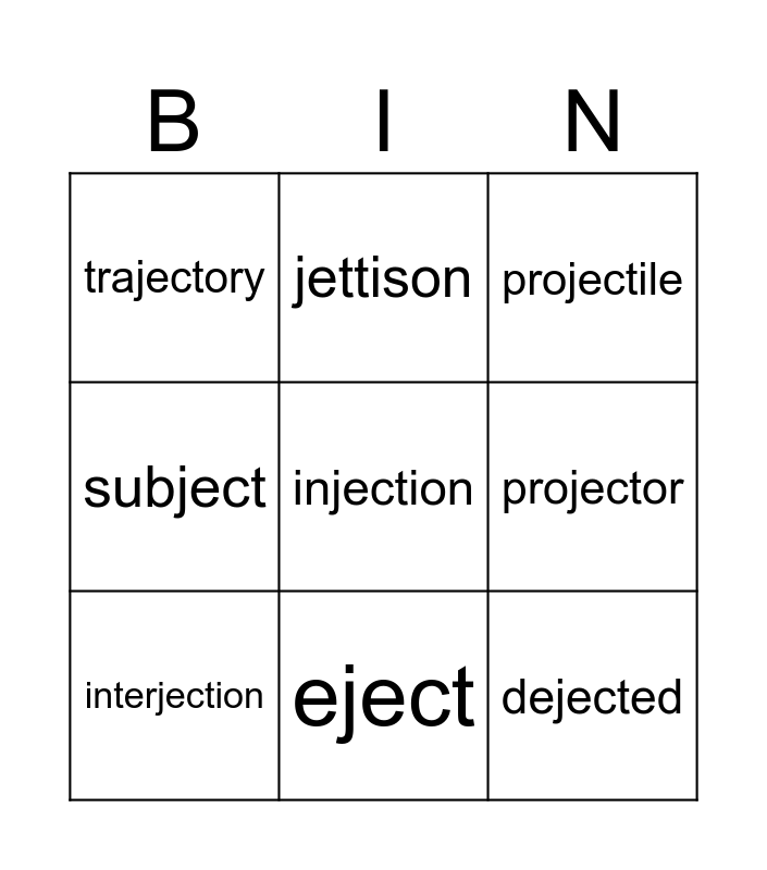 Word -Ject Bingo Card