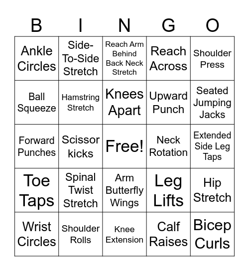 Chair Exercise Bingo Card