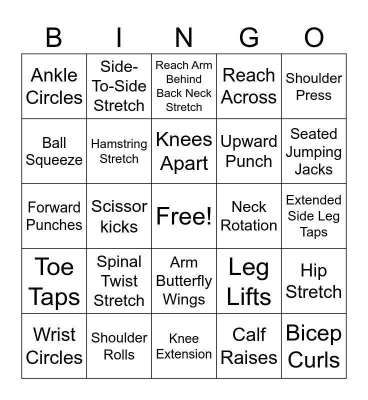 Chair Exercise Bingo Card