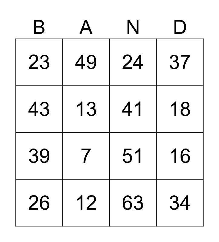 Band Bingo Card