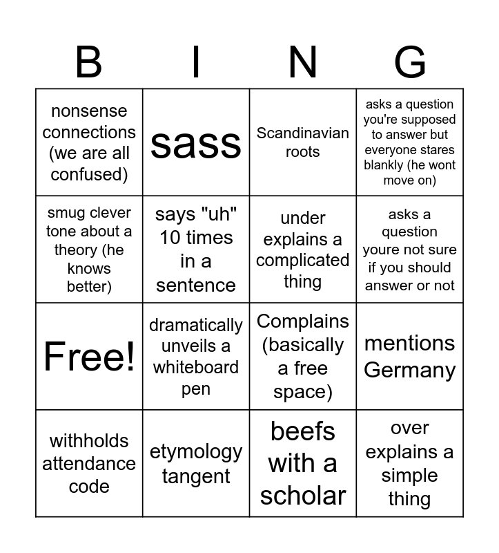 Ben Cartlidge BINGOOO Bingo Card