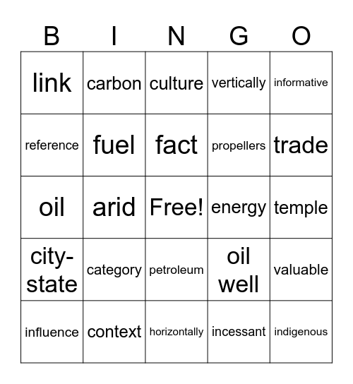 Vocabulary Bingo Card