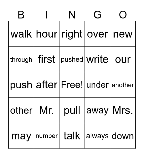 Step 3 High Frequency Words Bingo Card