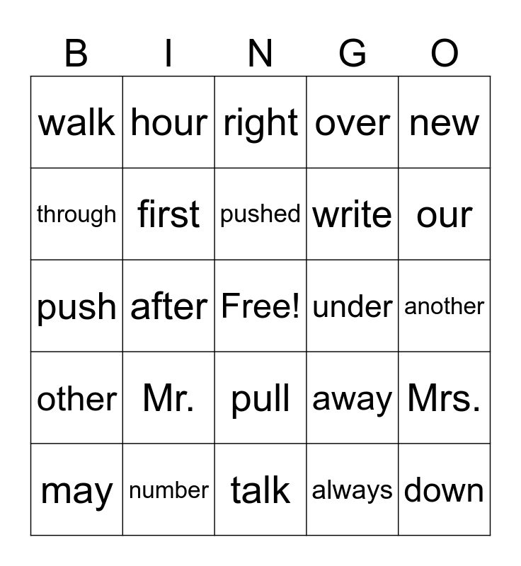 Step 3 High Frequency Words Bingo Card