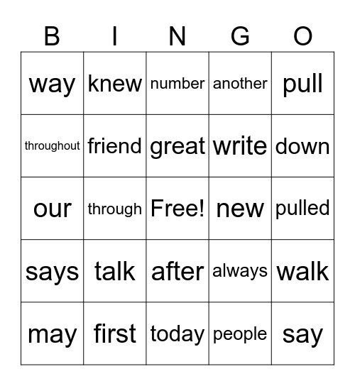 Step 3 High Frequency Words Bingo Card