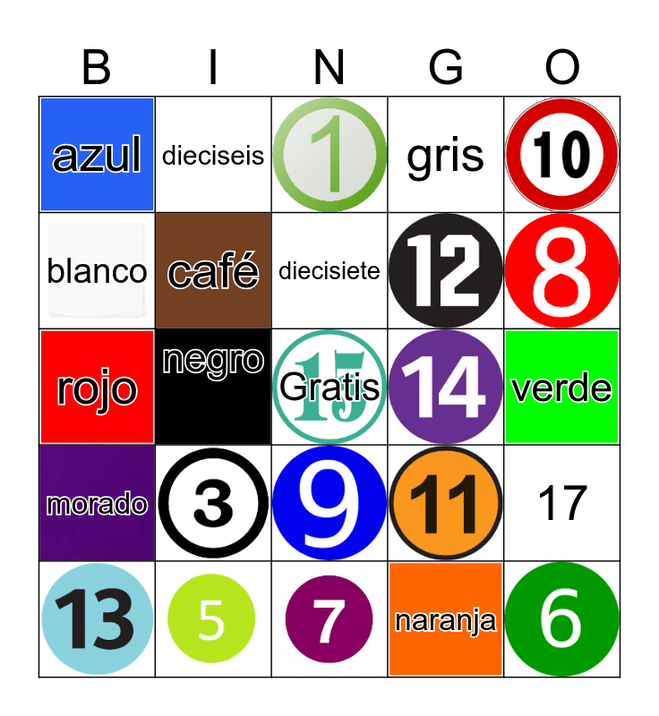 Numeros y Colores Bingo Card