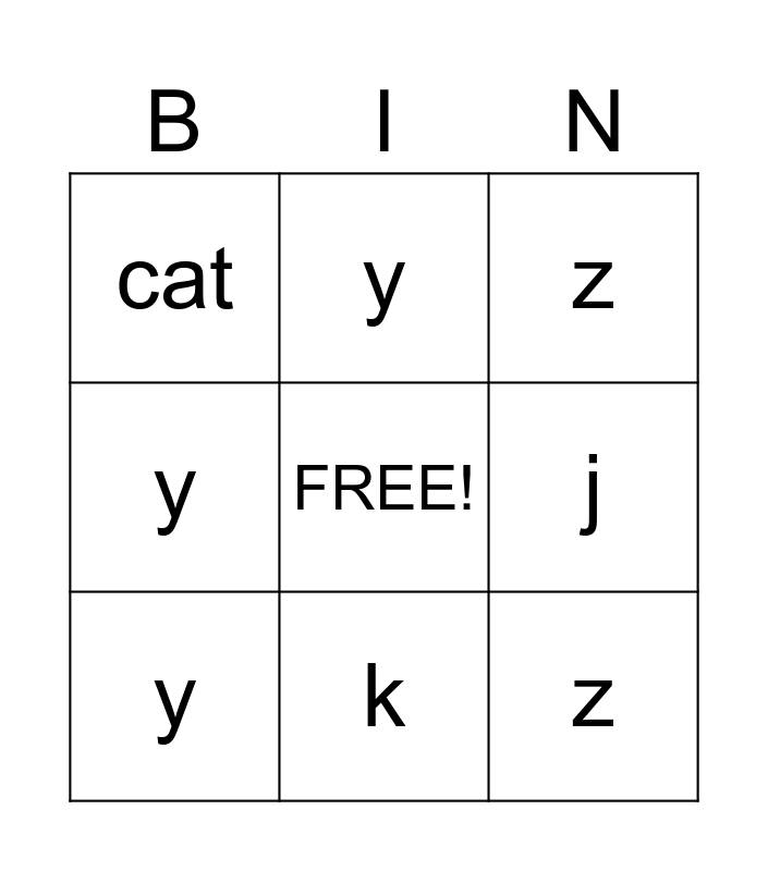 Three in a row Bingo Card