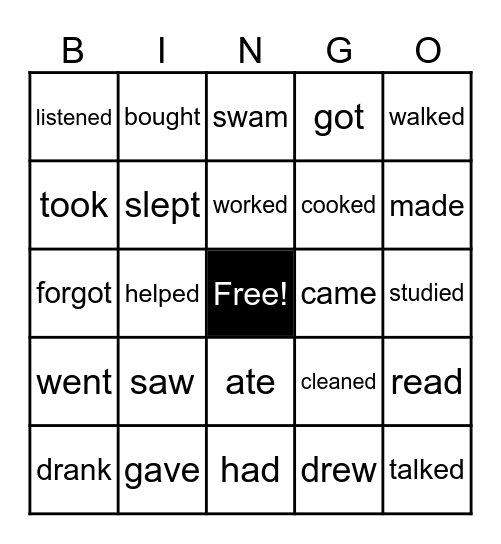 Past Tense Verbs Bingo Card