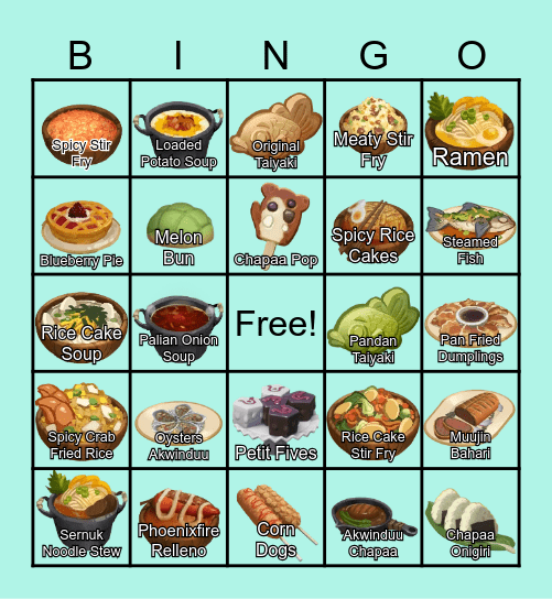 Palia food bingo Card