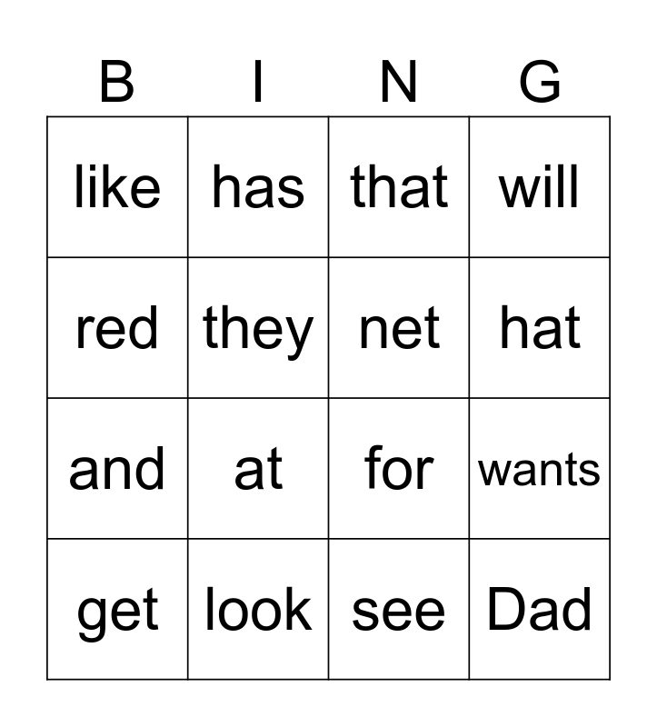 The Red Hat Sight Words Bingo Card