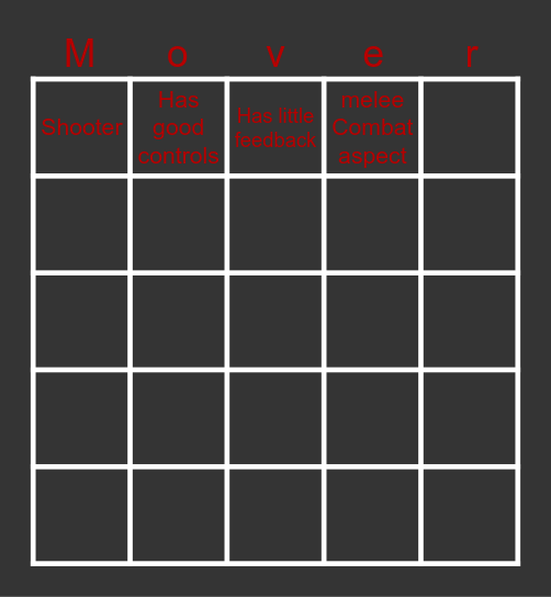Movement Shooter Rating Bingo Card