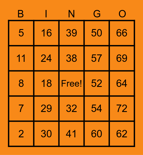 Traditional Bingo Card