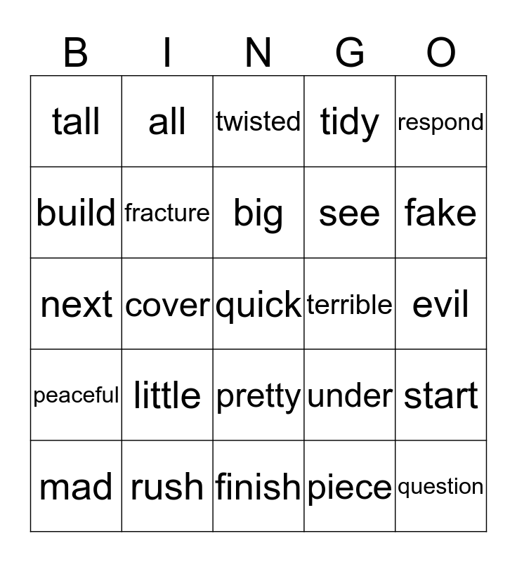 Synonym Bingo Cards Bingo Card