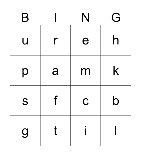 Letter Bingo Card
