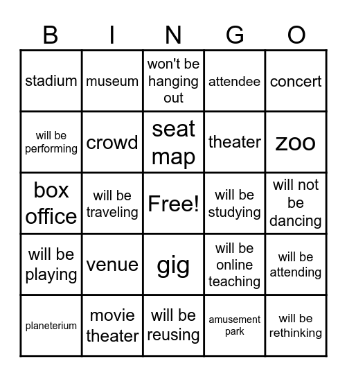 U3 Future Continous Bingo Card