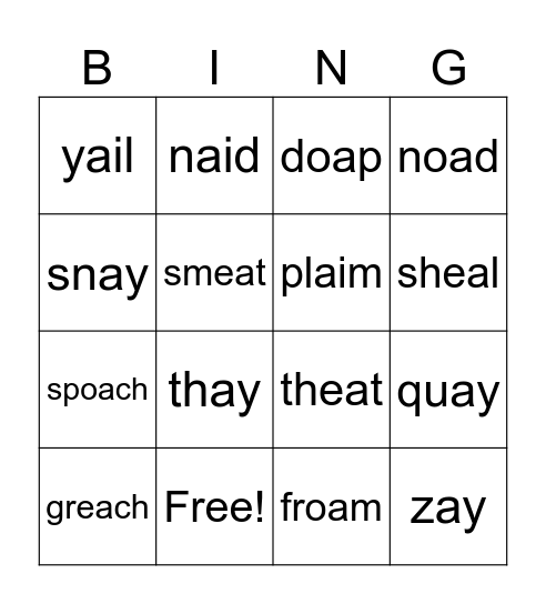ai ay oa ea Nonsense Word Bingo Card