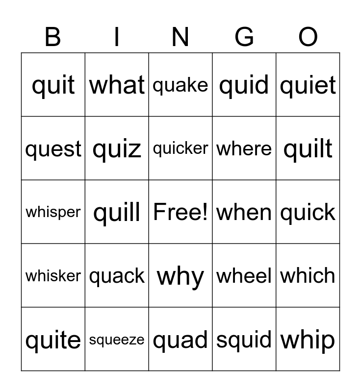wh / qu Bingo Card