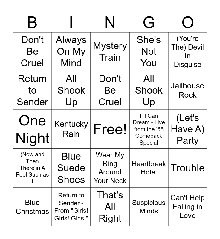 Elvis Music Bingo Round #1 Bingo Card