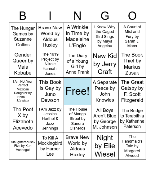 Banned Books Bingo Card