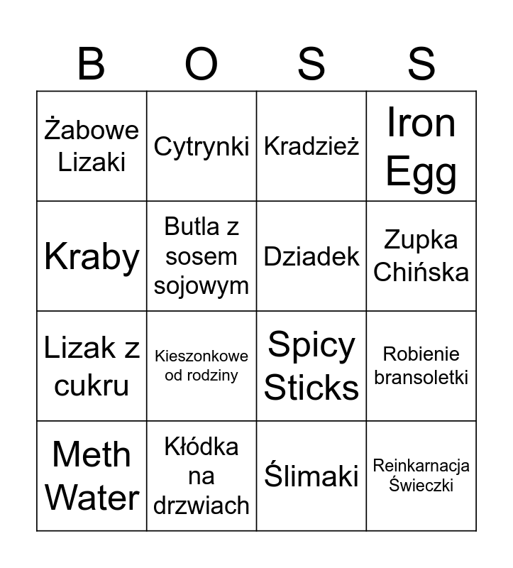 Tongyan Bingo Card