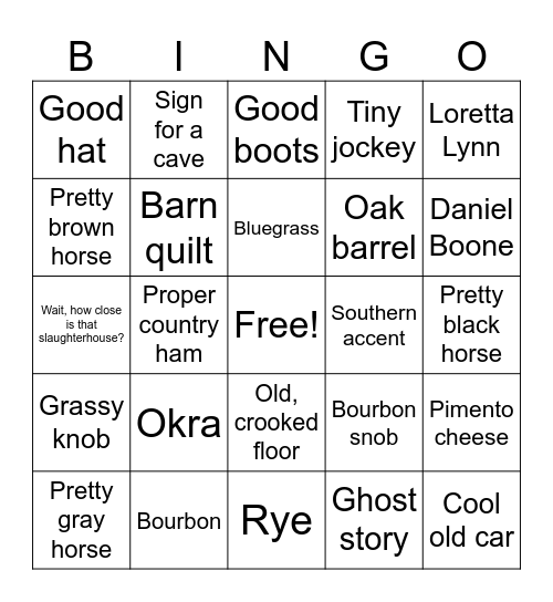 Kentucky Weekend Bingo! Bingo Card