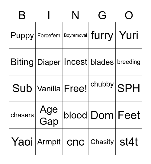 tgirl Bingo Card