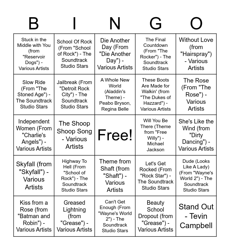 Movie & TV Music Bingo Round #2 Bingo Card