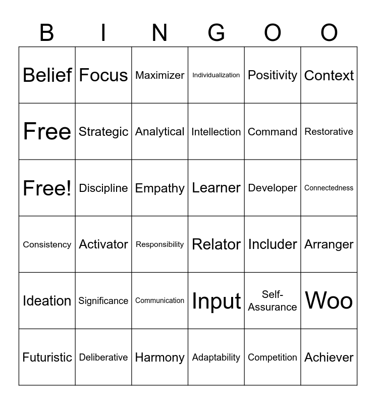 Strengths Bingo Card