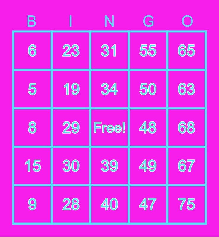Number Bingo 1-75 Bingo Card