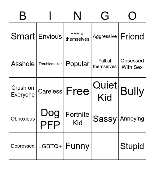 School Bingo Card