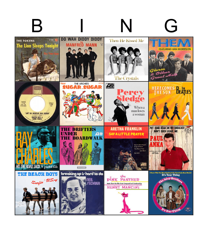 SIMSAM 60’s Hits Bingo Card