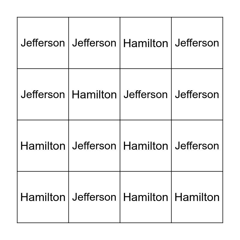 Hamilton v. Jefferson Bingo Card