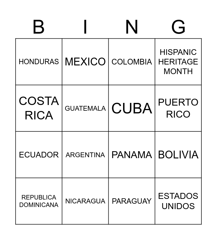 Mes Herencia Hispana Bingo Card