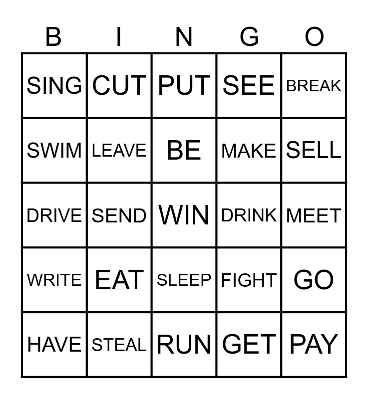 IRREGULAR VERB Bingo Card