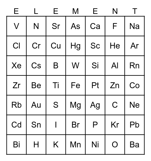 Full Element BINGO - Symbols Bingo Card