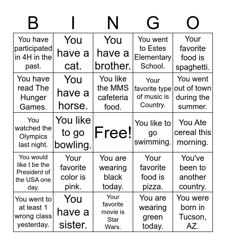 Getting to Know Each Other Bingo Card