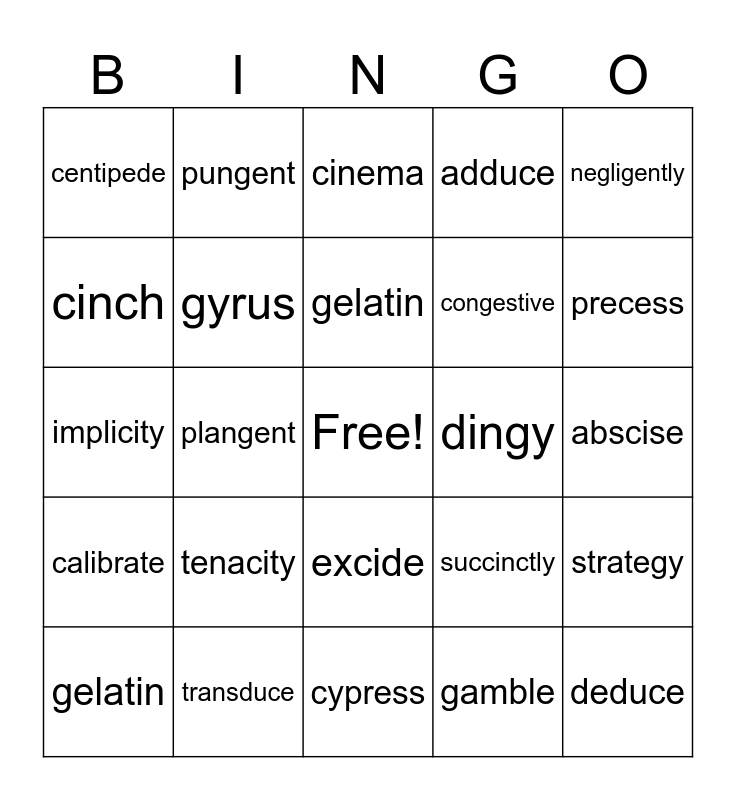 Soft C & G rule Bingo Card