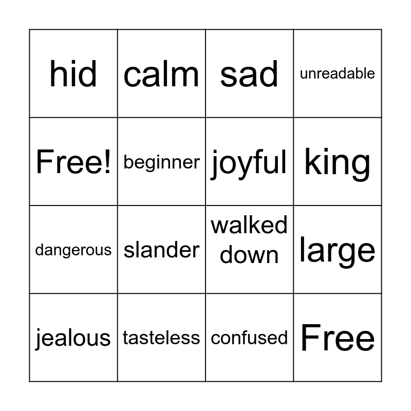 Context clue Bingo Card