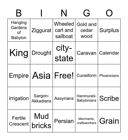 Ancient Mesopotamia Bingo Card