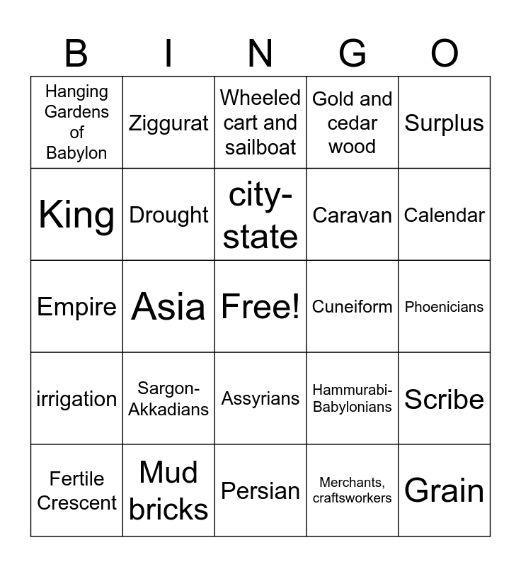 Ancient Mesopotamia Bingo Card