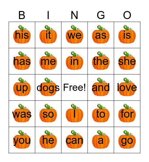 Sight Word Bingo Card