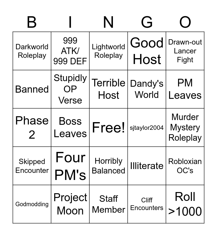 CDRP Terrible Bingo Card