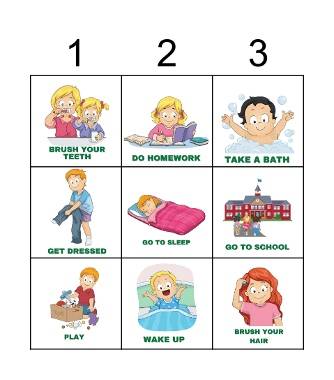 Daily routine Bingo Card