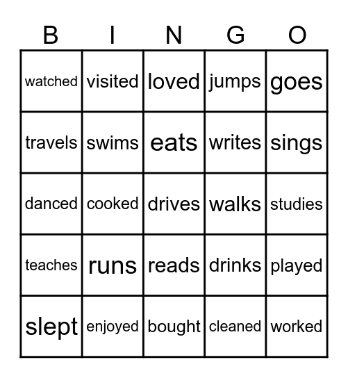 Review Tenses Bingo Card