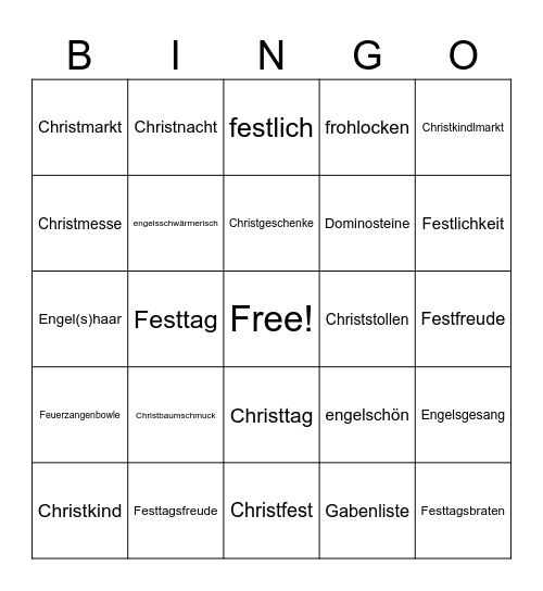 Weihnachten Bingo Card