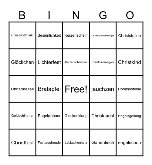 Weihnachten Bingo Card