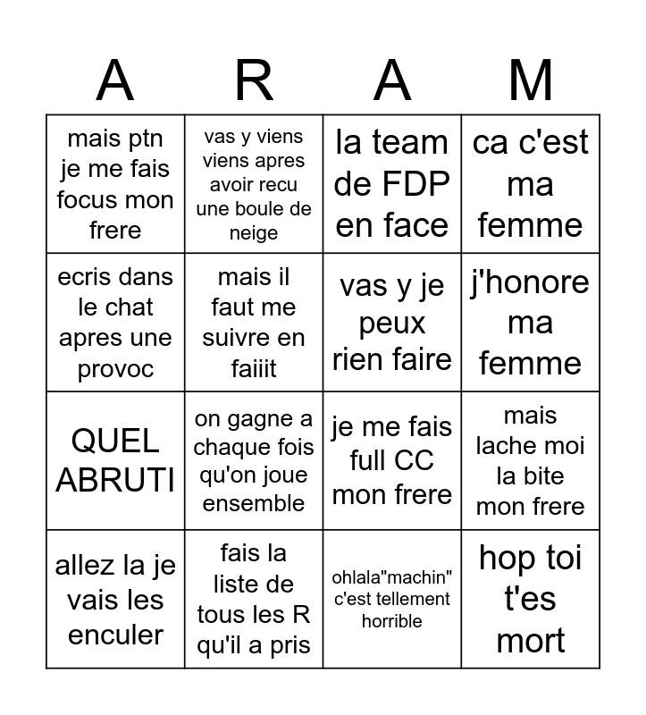 BEBOU ARAM Bingo Card